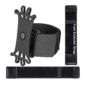 Phone Running Armband Phone Holder, 2 in 1 Arm Band Wrist Band for All iPhone All Samsung Phone All Huawei All Google Xiaomi LG (Black, fits for 4.0'' - 7.0'' Smartphone, with Free Extender Strap)