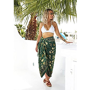 GERINLY Lightweight Scarves Fashion Flowers Print Shawl Wrap Scarf For Women Forest Green Accessory for Beach Boho Scarf (Green)