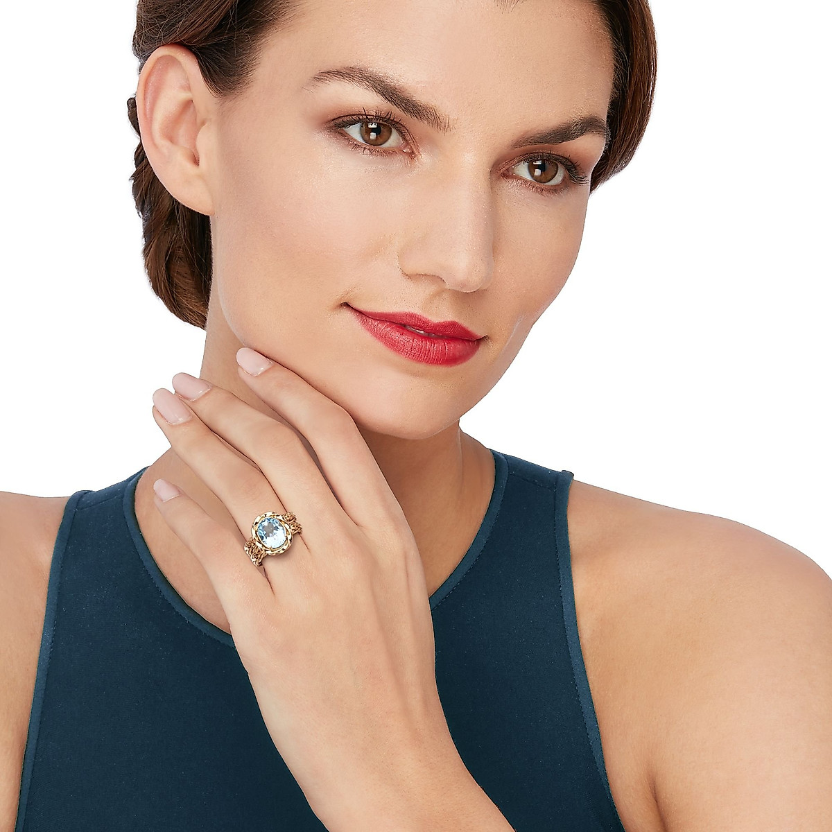 Ross-Simons 4.20 Carat Sky Blue Topaz Woven Ring in 14kt Yellow Gold. Size 9