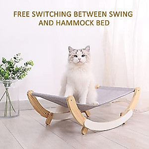 LCRUNONE Cat Hammock, Pet Bed, Solid Wood Fancy Swing Chair, 2 in 1 Chair and Hammocks, Cat Furniture Gift for Your Small to Medium Size Cat and Dog
