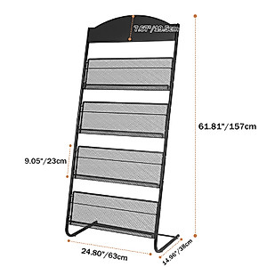 XIDIHF Floor-Standing Magazine Rack 5 Layer with Wheels Brochure Display Stand Large Newspaper Stand for Trade Show Exhibitions Office (Long 18.7 IN)
