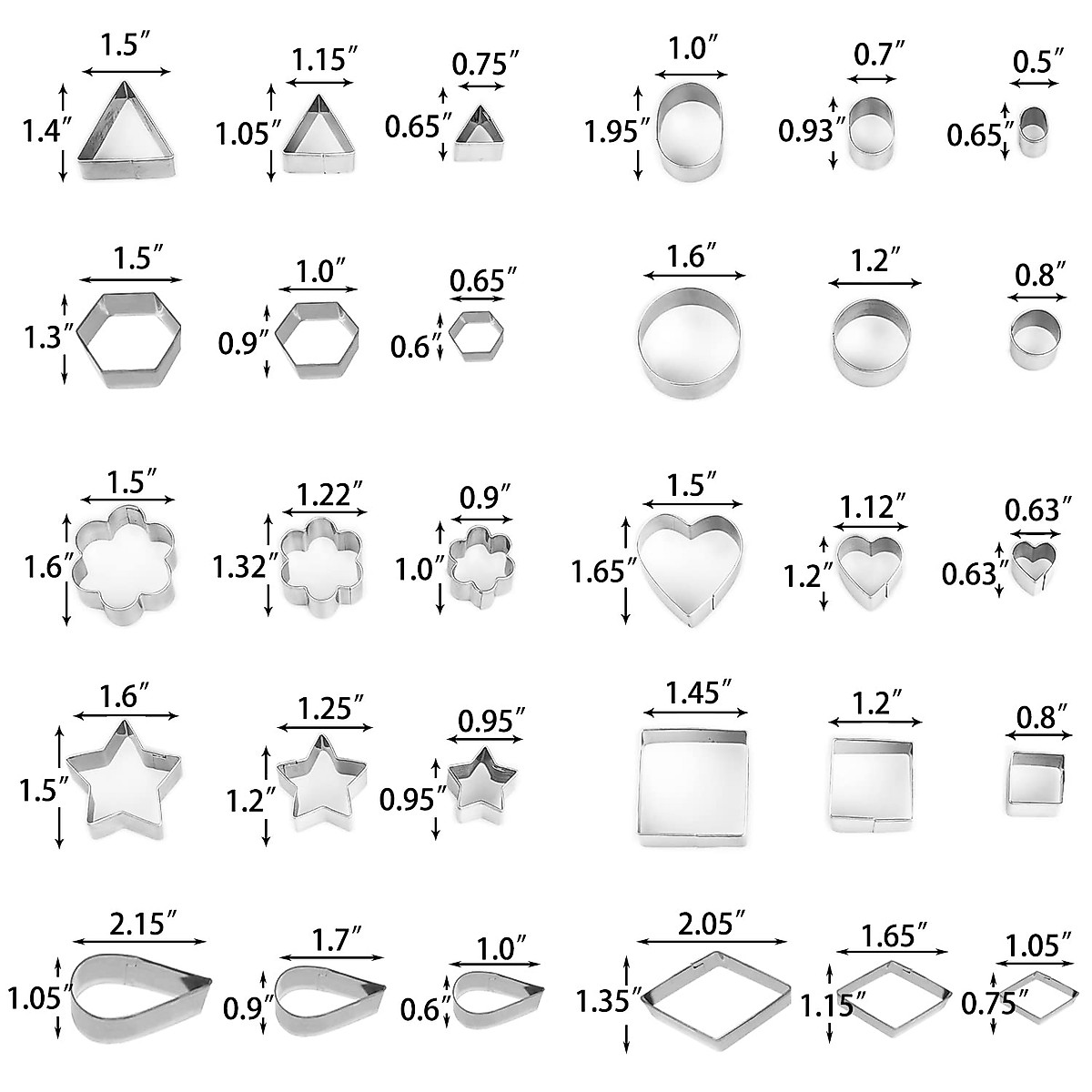 42Pcs Mini Cookie Cutters Set - Mickey Mouse Square Heart Star Flower Round Hexagon Oval Diamond Shapes Cookie Cutters, Polymer Clay Cutters for Kids (12PCS+30PCS Cookie Cutters）