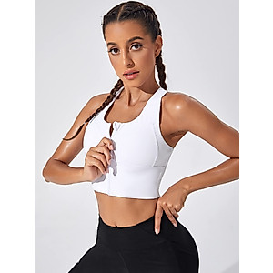 Verdusa Women's Zip Up Front Criss Cross Back Workout Sport Bra Tank Top White M