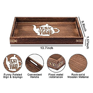 It's Tea Time - Rectangle Wooden Coffee Serving Tray with Handles, Funny Rustic Farmhouse Foods Tray Coffee Table Tray Home Kitchen Decorative for Christmas Birthday Tea Lovers Gifts
