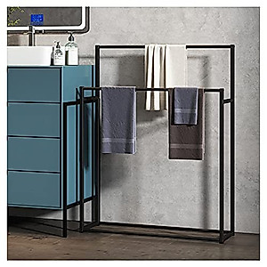-Shelf Balcony Bathroom Stand Alone Towel Holder,Freestanding Towel Rack Stand,Metal Towel Drying Rack Ladder for Bathroom/Kitchen/Bathtub/Black/65 * 20 * 110Cm