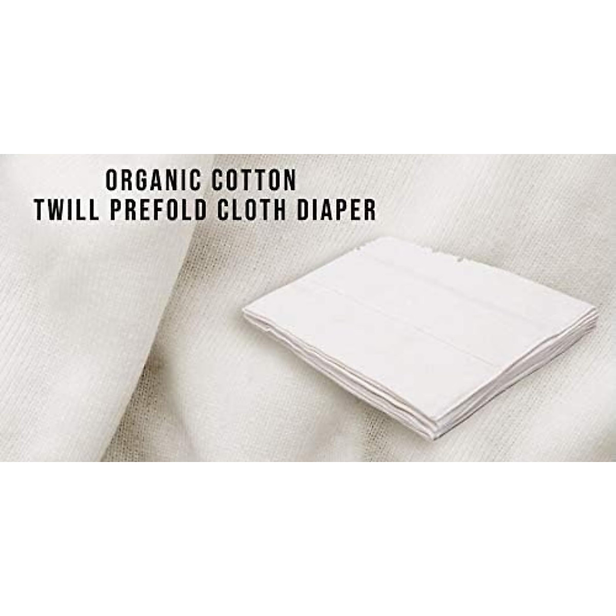 KaWaii Baby Prefold Cloth Diaper, Organic Cotton Twill, 4 x 6 x 4 ply DSQ Quality Washable & Reusable (10-36 lbs) White - 12-Count