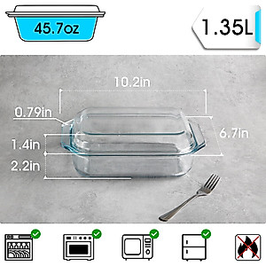 NUTRIUPS 1.4QT Small Glass Casserole Dish With Glass Lid, (8.5×6.1in) Tempered Glass, Glass Casserole Dish for Oven，Rectangular Casserole Dish with Lid
