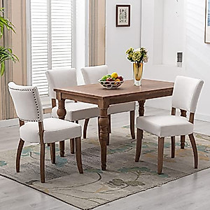 Guyou Farmhouse Cream Dining Chairs Set of 4, Linen Dining Room Chairs with Bronze Nailhead Upholstered Kitchen Side Chairs with Wood Legs for Living Room (Cream)