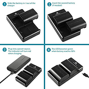 Homesuit LP-E6 LP-E6N Battery Charger Compatible with Canon EOS R6 R5 R, 90D 80D 70D 60D 60DA, 6D 6D Mark II, 5D Mark II/III/IV, 5DS R, 7D 7D Mark II, BMPCC 4K/6K(2-Pack 2200mAh)