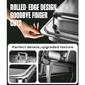 Chafing Dishes for Buffet 4 Pack, 9QT [No Fingers Cut] Roll Edge Designed Chafing Dish Buffet Set [Mirror-Like Polished Finish] Food Warmers for Parties, Birthday, Holiday Parties, Church Events, etc