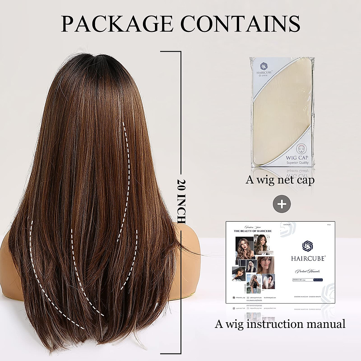 HAIRCUBE Brown Wigs for Women Long Straight layered Wig with Bangs Highlight Colour Heat Resistant Fiber Synthetic Wigs Daily Natural looking