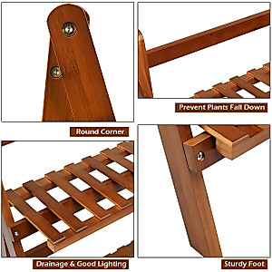 COSTWAY Bamboo Plant Stand, Foldable Multifunctional Flower Display Ladder Shelf, 3-Tier Storage Rack