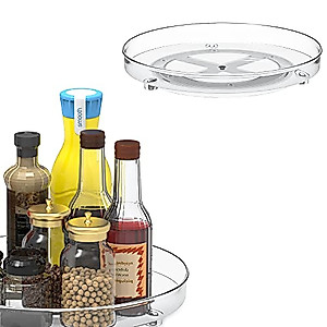 HYDROWE Lazy Susan Organizer, Round Plastic Turntable Organizer Organization Storage Container Bins,Spinning Organizer for Spices,Vanity Countertop Makeup Organizing(9.25 Inch+10.6Inch)