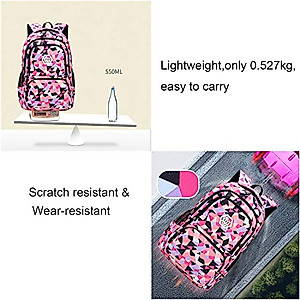 JiaYou Girl Geometric Printed Primary Junior High University School Bag Bookbag 3pcs Backpack Sets(2# Black-3pcs,35 L)