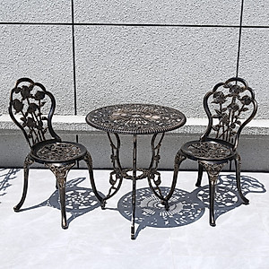 KAI LI Outdoor Furniture Bistro Set with Rose Pattern 1 Table 2 Chairs for Garden Patio Porch (Rose-Bronzed)