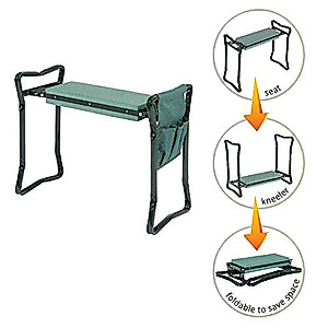 HAOJU Folding Sturdy Garden Seat with Bonus Tool Pouch and Widen Soft EVA Foam Pad, Outdoor Lawn Bench Chair/Stool for Protects Knees or Rest