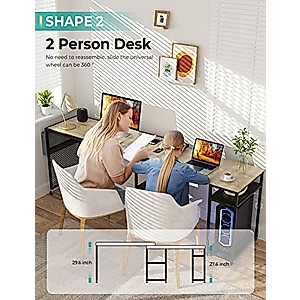 55" L Shaped Computer Desk with Power Outlets for Home Office Desks, Wooden Gaming Desk with Storage Shelves/Bag, Modern Simple Corner Desk for Small Space Student Study Writing L Shaped Desk, Oak