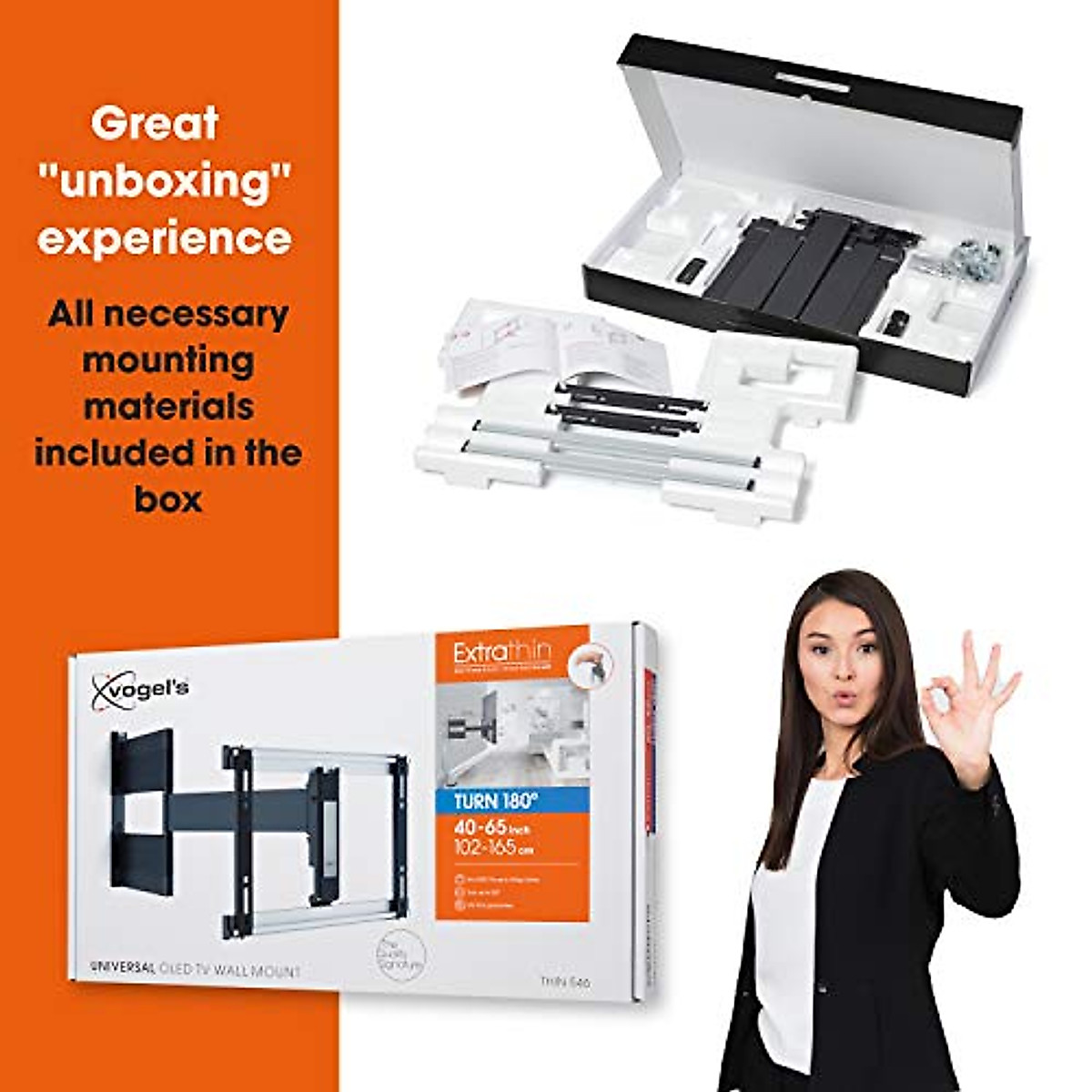 Vogel's Thin 546 Full-Motion OLED TV Wall Mount for 40-65 inch TVs | Swivels up to 180º | Max. 66 lbs (30 kg) | Max. VESA 400x400 | Ultra Slim TV Wall Mount | TÜV Certified