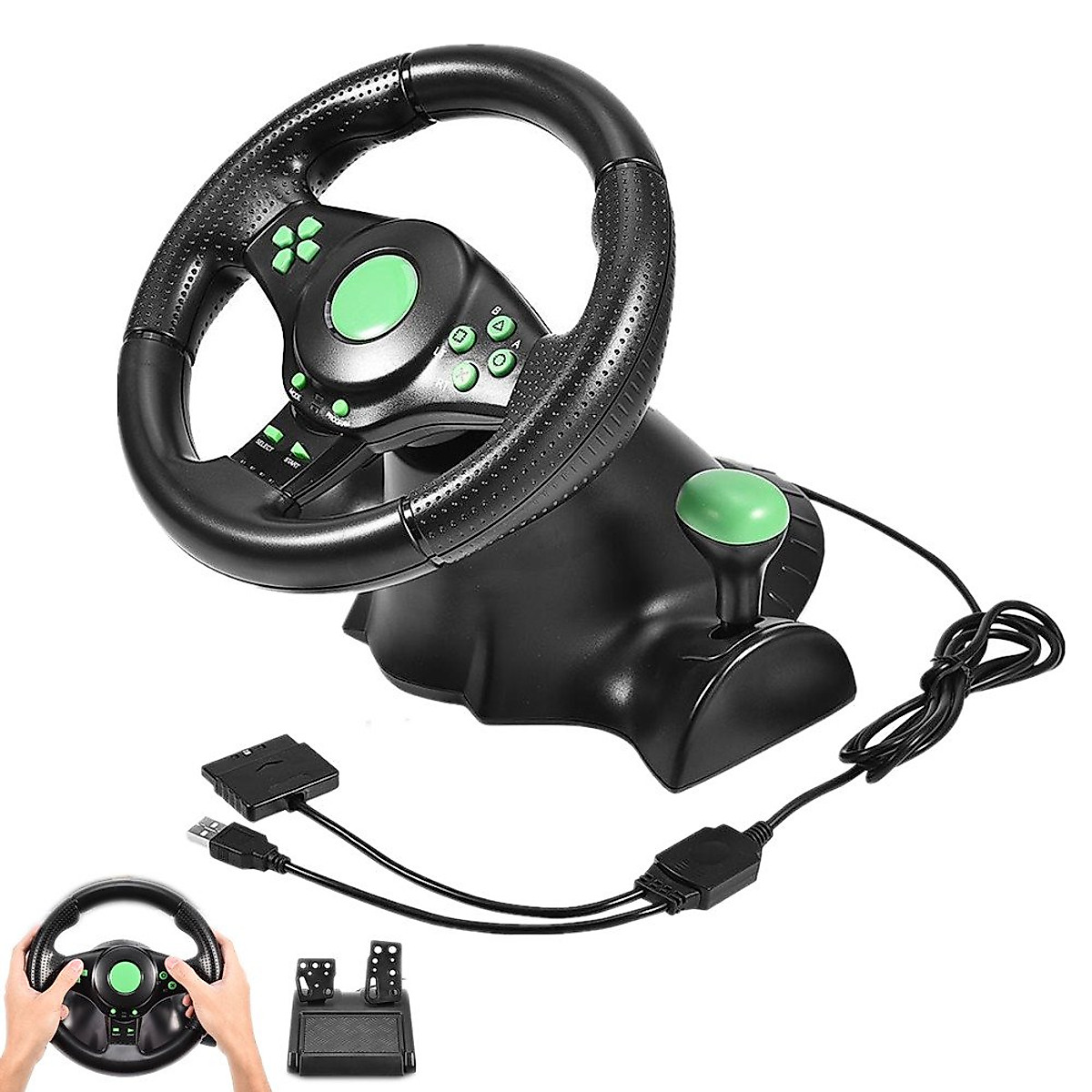 Sport Steering Racing Wheel,Gaming Vibration Racing Steering Wheel Pedals for XBOX 360/ PS2/ PS3/ PC USB Racing Wheel