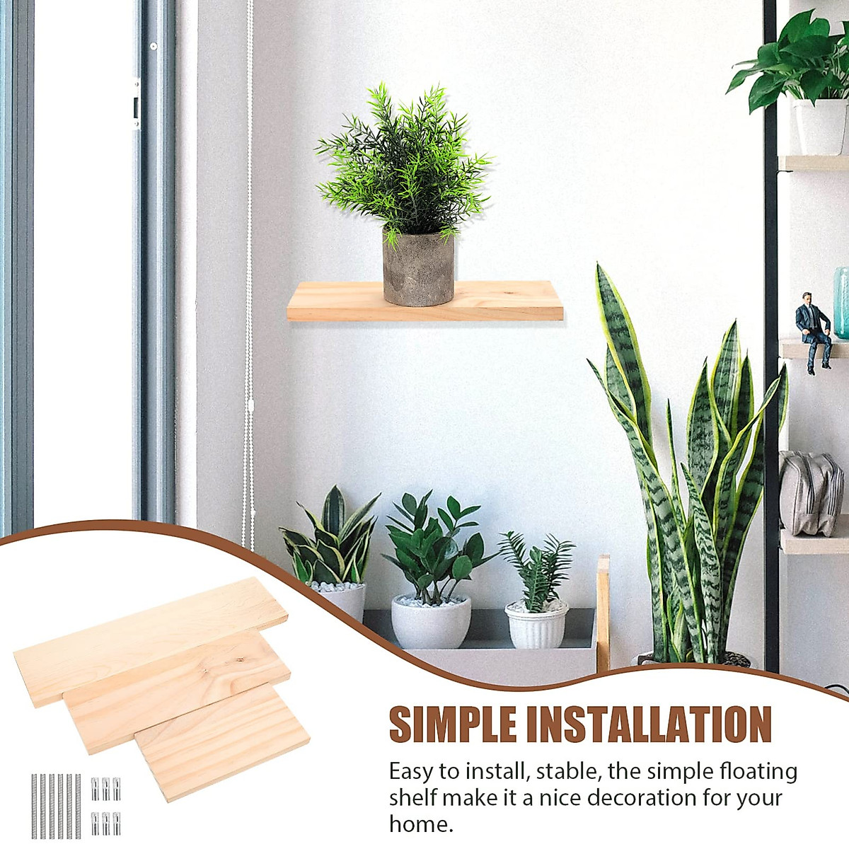 Cabilock 3 Sets Floating Shelf Wooden Shelf Farmhouse Hanging Wooden Shelving Wood Decor Moon Shelf Invisible Shelves Rustic Home Decor Shelves for Wall Decor Sturdy Wall-Mounted Bookshelf