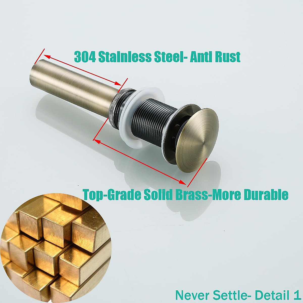 RANDOM Bathroom Vessel Sink Pop Up Drain Stopper Without Overflow Antique Brass, All Metal Rustproof Brass and 304 Stainless Steel 83006A.