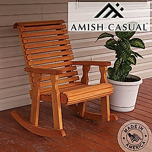 Amish Heavy Duty 600 Lb Roll Back Pressure Treated Rocking Chair (Cedar Stain)