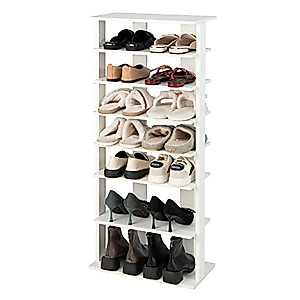 COSTWAY 7 Tiers Shoe Rack, Double Rows Vertical Tall Narrow Patented Shoe Organizer, Free Standing Shoe Rack for Small Space, Entryway, Closet, Living Room, Bedroom (White)