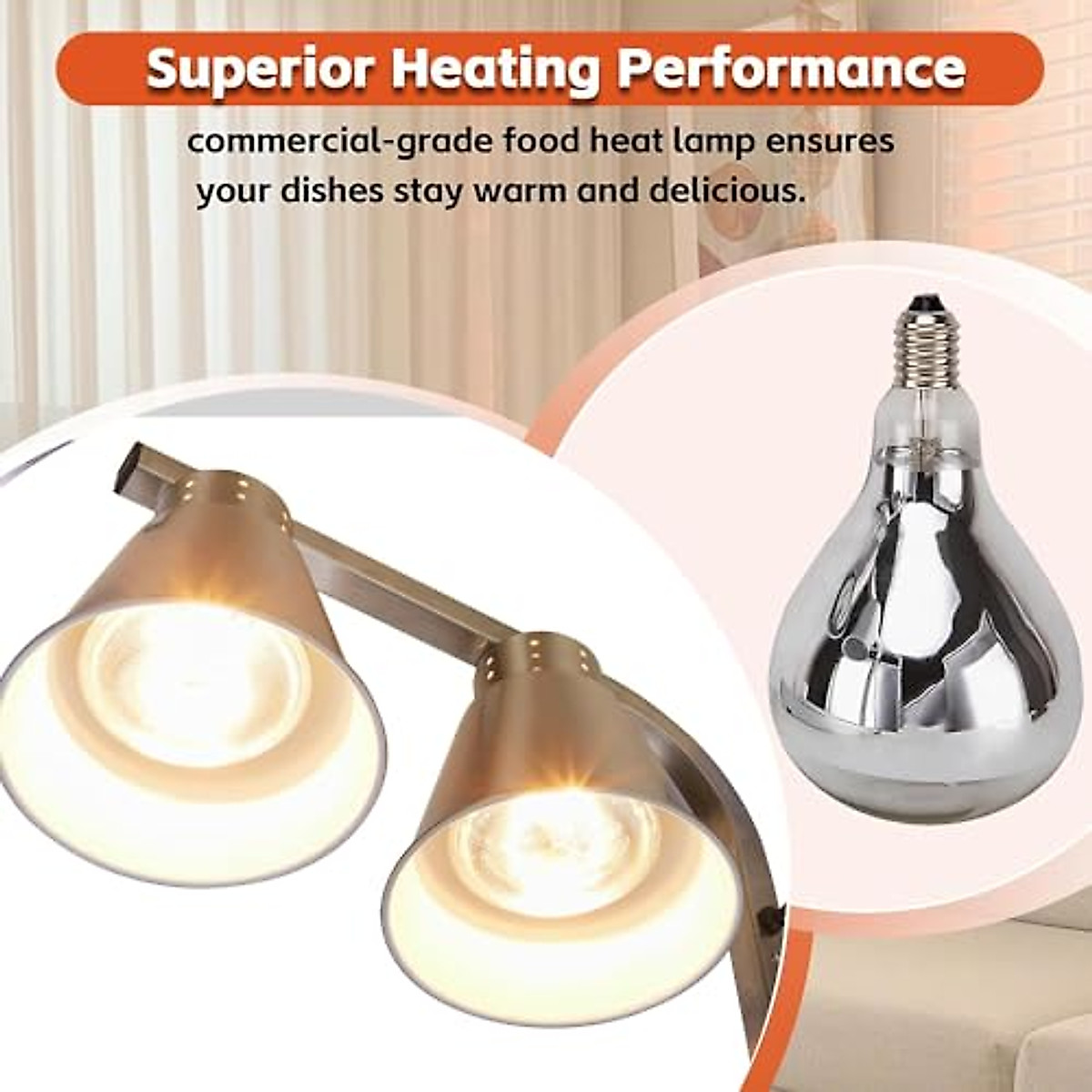 vhdurike Heat Lamp Food Warmer, Electric Food Warmer Light with Food Pan, Commercial Gold Food Heat Lamp, Food Warmer Lamp for Home, Restaurant