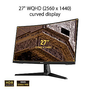 ASUS TUF Gaming 27" 1440P HDR Curved Monitor (VG27WQ1B) - QHD (2560 x 1440), 165Hz (Supports 144Hz), 1ms, Extreme Low Motion Blur, Speaker, FreeSync Premium, VESA Mountable, DisplayPort, HDMI , BLACK