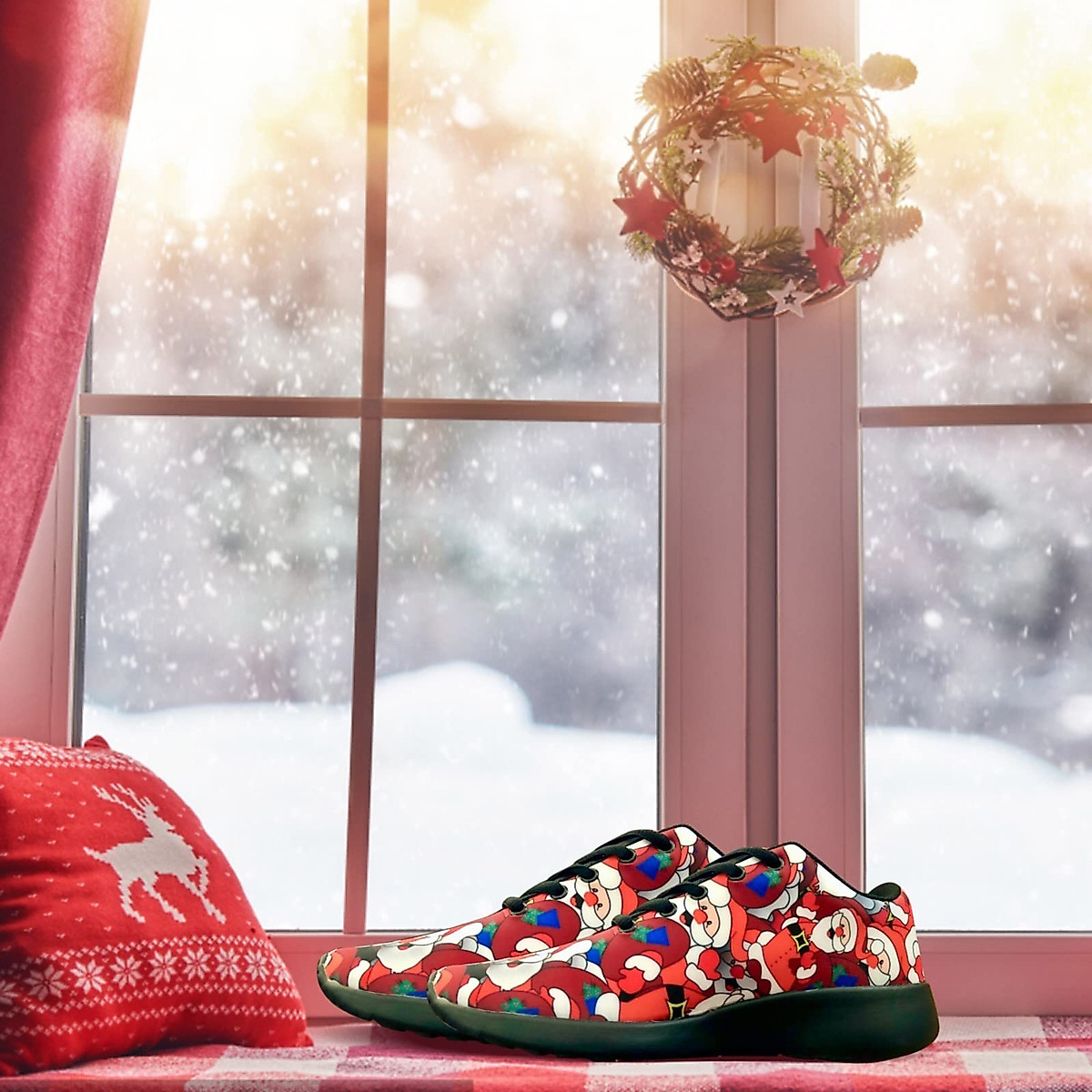 Guldnds Pair Of Xmas Short Boots Exquisite Women Christmas Unisex Adults Fashion Sneaker Low Top Lace up Casual Shoes