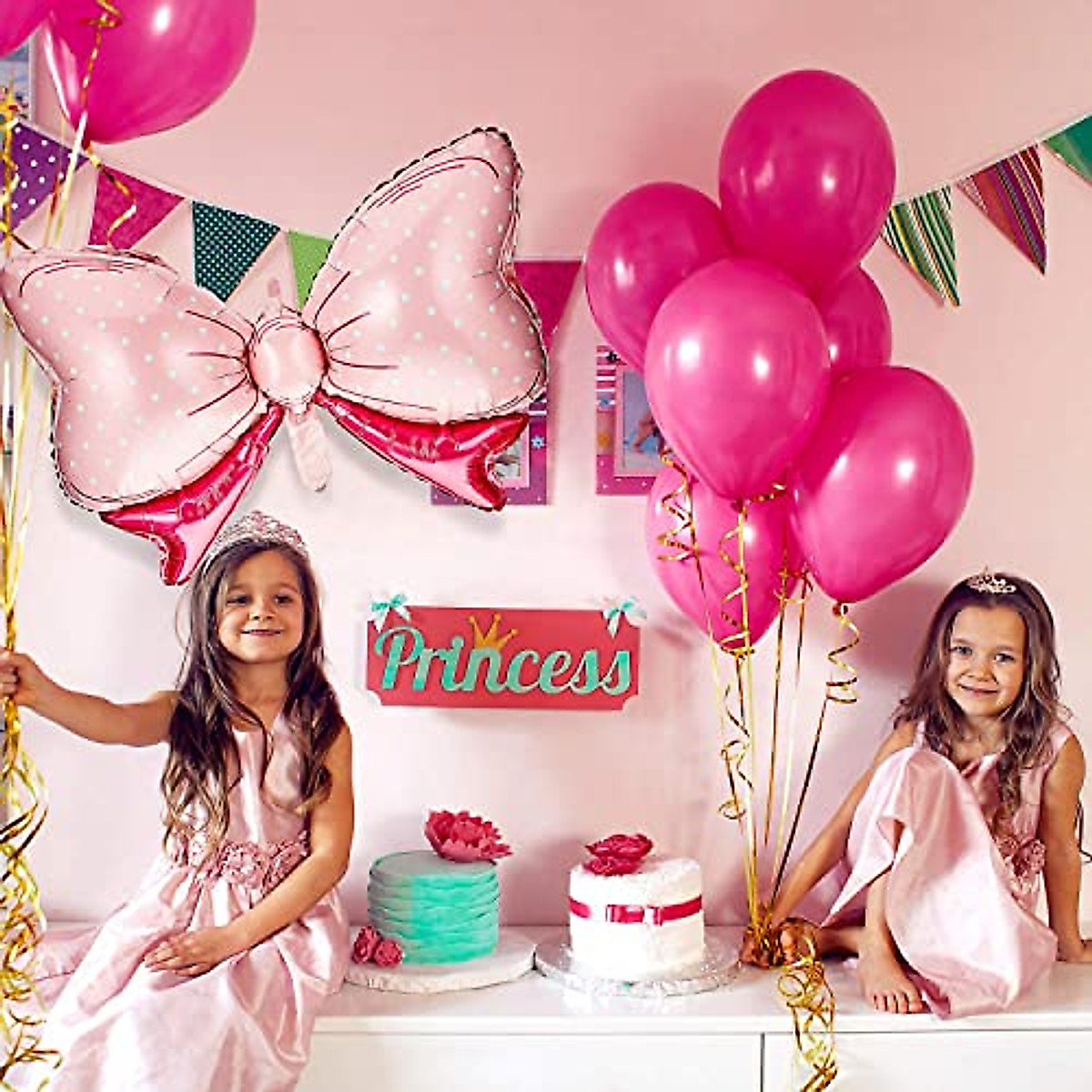 6 Pieces Bow Balloon Mouse Party Decoration Bowtie Pink Balloon Foil Pink Balloon Jumbo Bow Balloon for Wedding Bridal Shower Gender Reveal Balloon Party Gift Decoration(Large)