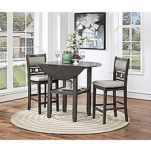 New Classic Furniture Gia Drop Leaf Counter Table with Two Chairs, 42-Inch, 42.25" Set, Grey