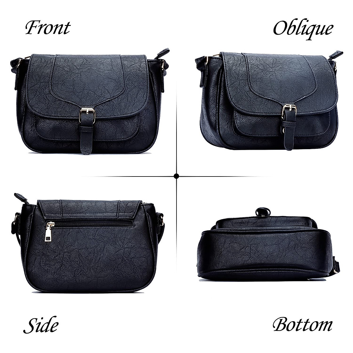 KKXIU Small Lightweight Crossbody Purses for Women Saddle Vintage Vagen Leather Shoulder Handbags (A-Black)