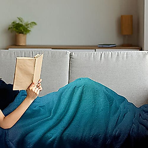 Lunarable Navy Blue Throw Blanket, Abstract Vibrant Shaded Digital Color on Plain Background Bohemian Print, Flannel Fleece Accent Piece Soft Couch Cover for Adults, 50" x 60", Turquoise Navy Blue