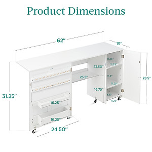 Best Choice Products Large Folding Sewing Table, Multipurpose Portable Craft Station & Side Desk w/Compact Design, Caster Wheels, Storage Shelves, 2 Storage Trays, Magnetic Doors - White