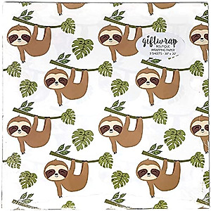 Stesha Party Sloth Wrapping Paper Gift Wrap for Kids - Folded Flat 30 x 20 Inch - 3 Sheets