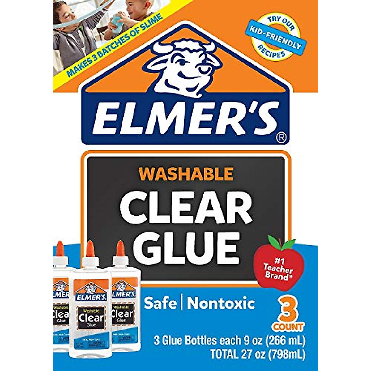 Liquid School Glue, Clear, Washable, Pack of 3-1