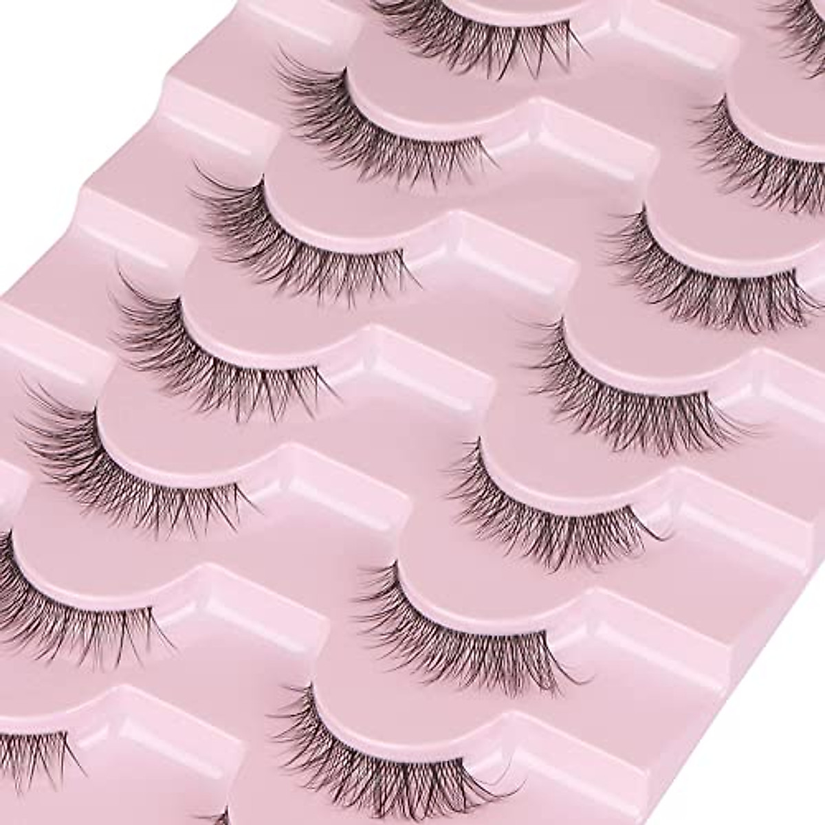 Fake Eyelashes Natural Short Cat Eye Lashes Clear Band Fluffy Wispy False Eyelashes 8 Pairs by Yawamica
