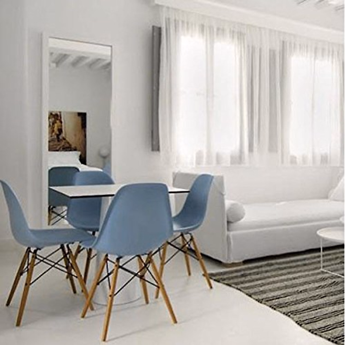 2xHome RayLeg Natural Wood Base, Dining Side Chair, Blue