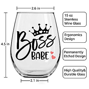 DYJYBMY Boss Babe 15oz Wine Glass, Perfect Gifts Idea for Girl Boss Female Entrepreneur, Bosses Day Christmas Birthday Retiremen Gifts