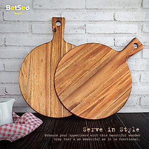 PREMIUM ACACIA Wood Cutting Board with Handle (10"x16") Rectangular Acacia Wooden Kitchen Chopping Boards for Meat, Cheese, Bread, Vegetables & Fruits. (1Pcs-Round Cutting Board)