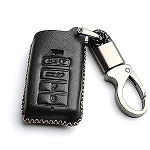 WFMJ Leather for Acura RDX RLX ILX MDX TLX Smart Remote 4 Buttons Key Case Holder Cover Fob Chain (Black)