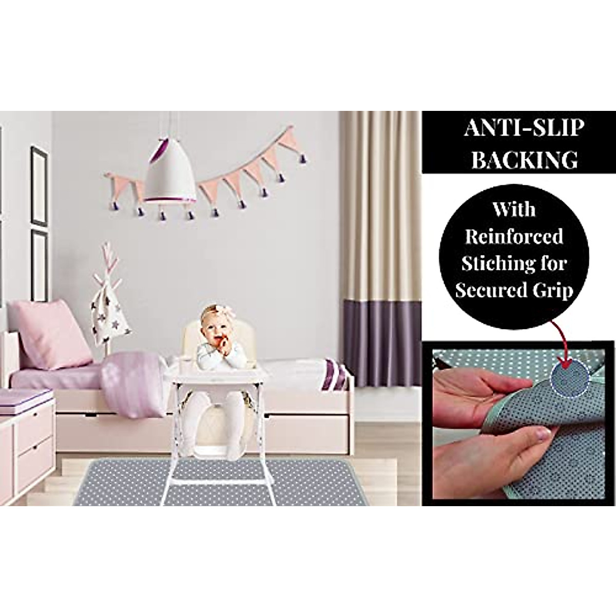 Splat Mat for Under High Chair - Splash Mat | Large 51" x 46" Size | Washable & Water Resistant | Avoid Messes | Multiple Uses | Easy to Wipe | Quick Drying - Comes w/ Carrying case for Floor & Table