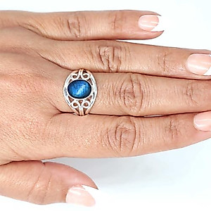 JEWELOPORIUM 925 Sterling Silver Ring for Women Gray Real Labradorite Stone Statement Silver Ring Size 6.5 Wedding Gift Fashion Jewelry