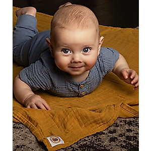 Every Daisy Baby Muslin Swaddle Blanket - Certified Organic Cotton Breathable Receiving Blanket, Extra Soft Newborn Nursery Wrap for Boys & Girls Solid Colors 47 x 47 inches (Blueberry Yogurt)