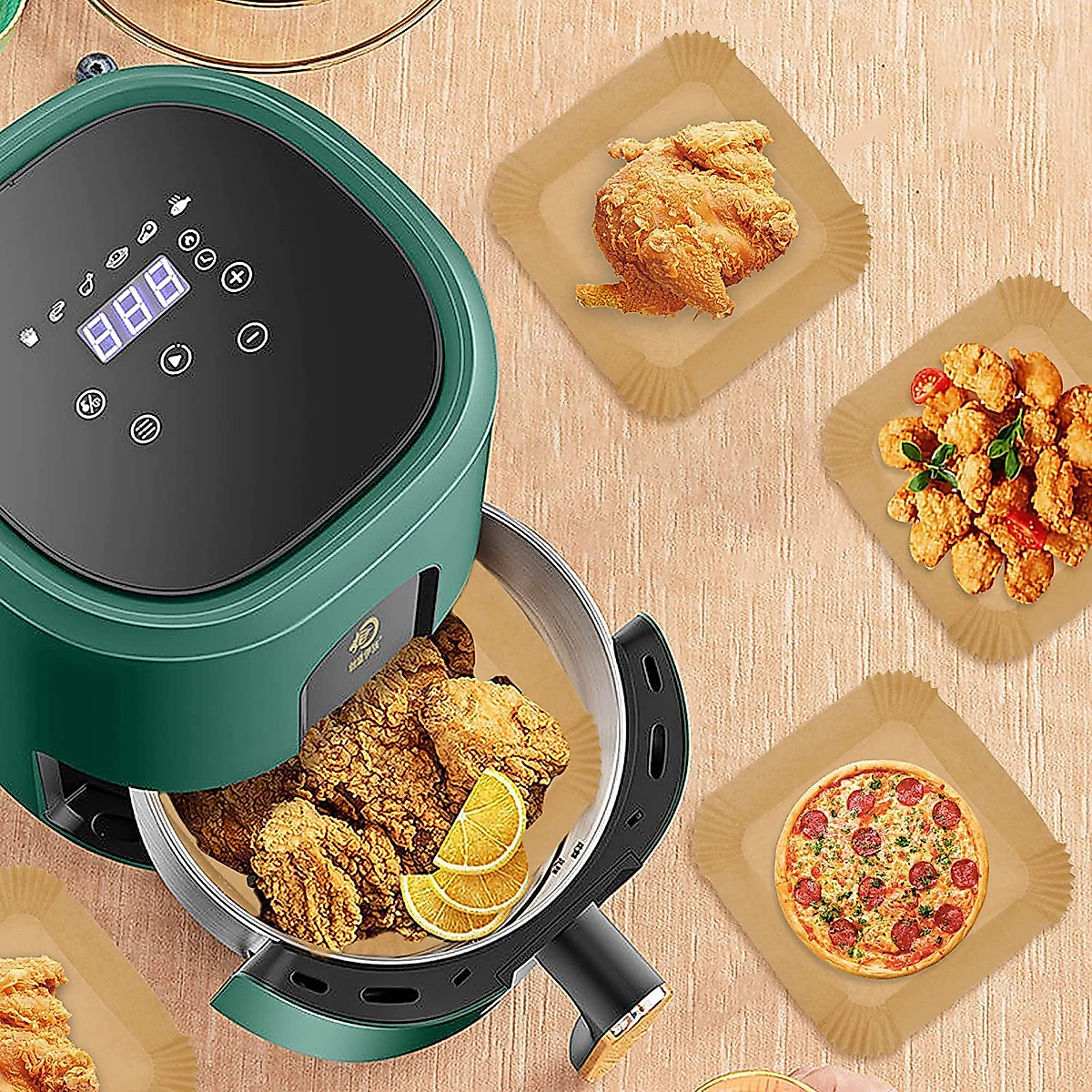 Air Fryer Disposable Paper Liner, 100PCS Non-stick Disposable Liners, Baking Paper for Air Fryer Oil-proof, Water-proof, Food Grade Parchment for Baking Roasting Microwave (100Pcs-7.9 inch)