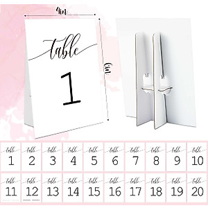 Wedding Table Numbers 1-20, Simple Wedding Decor, 4x6 Standing Sign Self-Standing Table Numbers for Bridal Showers, Baby Showers, Special Event, Reception & Decorations