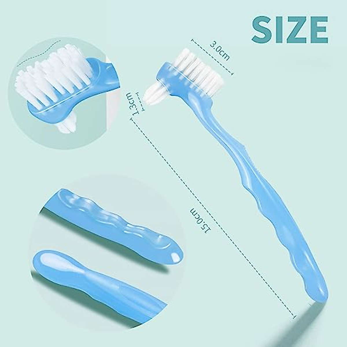 4 Pieces Denture Brush, Small Toothbrush for Dentures, Multi-Layered Bristles Ergonomic Rubber Handle for False Teeth Cleaning