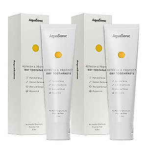 AquaSonic 2-Pack of Refresh & Protect Day Toothpaste | Fight Cavities Remove Plaque | Fresh, Clean, Minty Breath | Fluoride-Free, Peroxide-Free, Whitening Formula Inspired by Nature