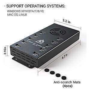 BrovSS: 10 Ports USB 2.0 Powered Hub - USB Extension Splitter with 12V 5A 60W Power Adapter. Plug and Play Installation. Connect up to 10 Electronics and USB peripherals (Black)